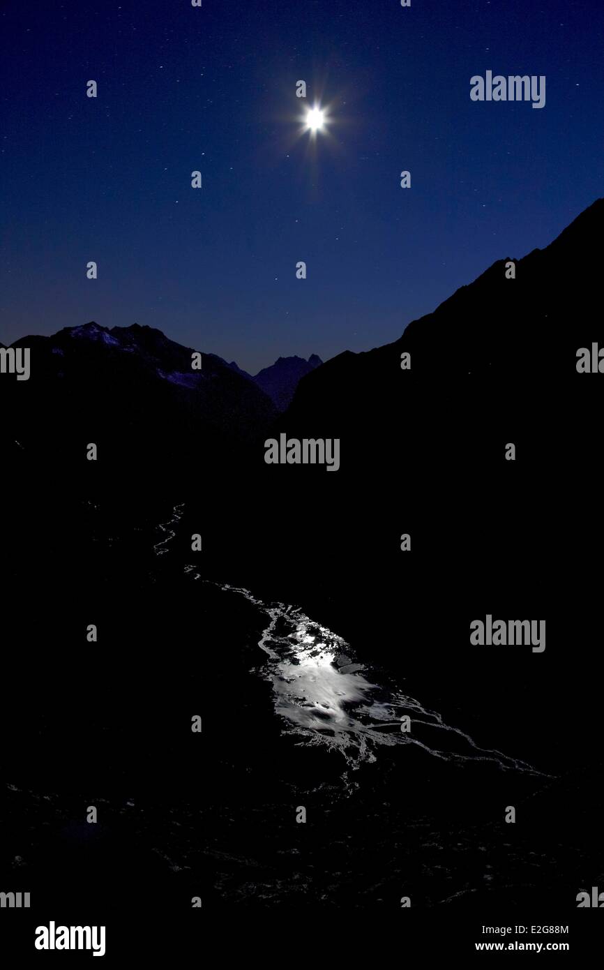 Italy Aosta valley Gran Paradiso moonrise on Val Savarenche valley ...