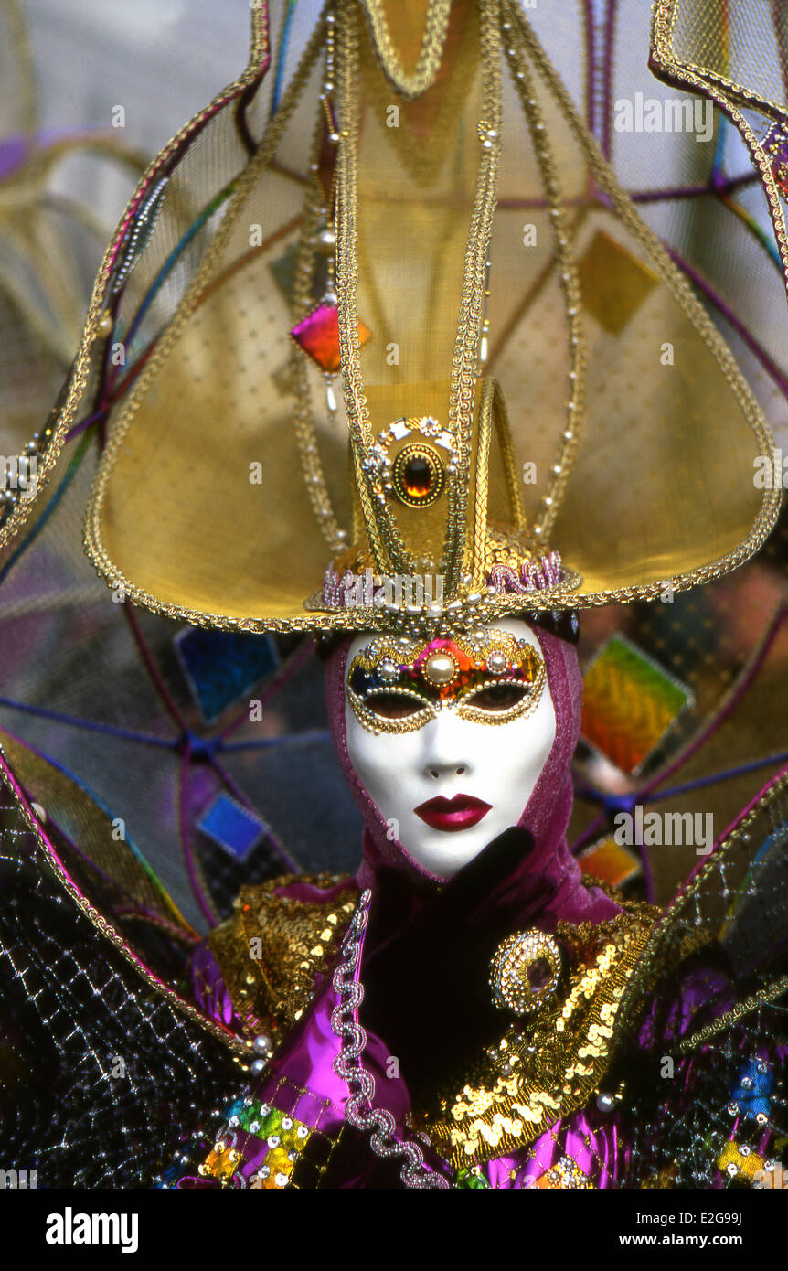 Venice Carnival Costumed Woman with an Elaborate Gold and Jeweled Head ...