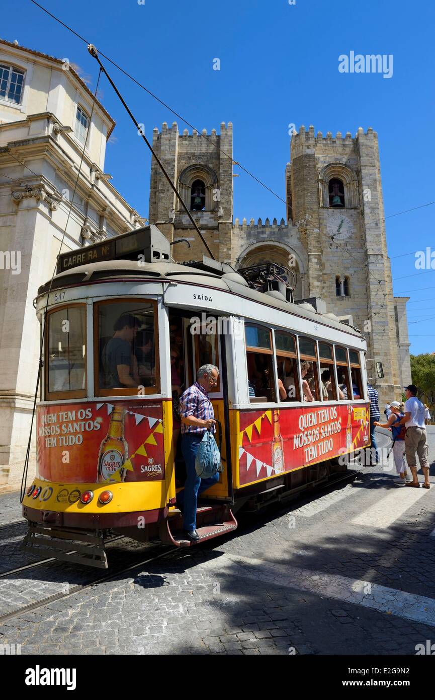 Portugal Lisbon Alfama district tramway along the Largo da Se and Se ...