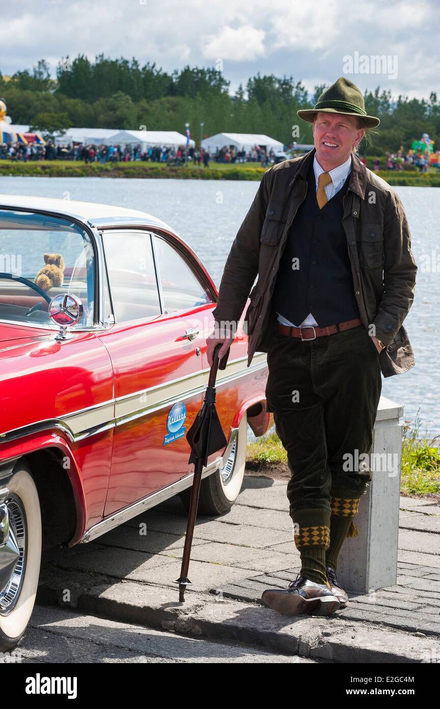 Iceland Reykjavik downtown old car and its owner Stock Photo - Alamy