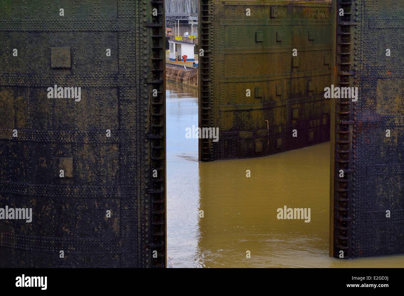 Panama Panama Canal Miraflores locks lock gates at both ends of upper ...