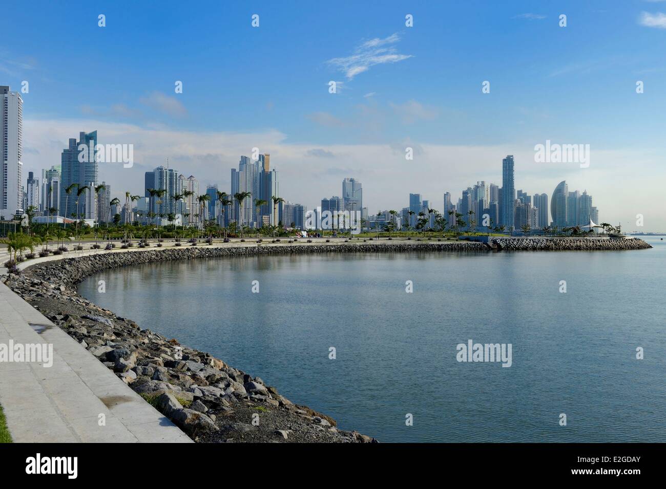 Panama Panama City waterfront and skyscrapers seen Avenida Balboa Cinta ...