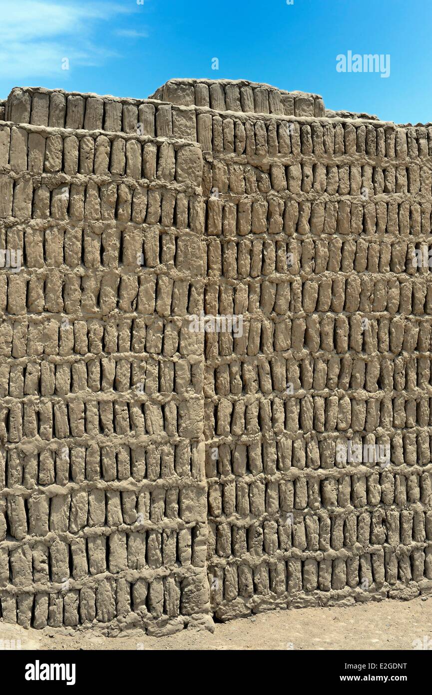 Peru Lima Miraflores District Huaca Pucllana pyramid of adobe bricks ...
