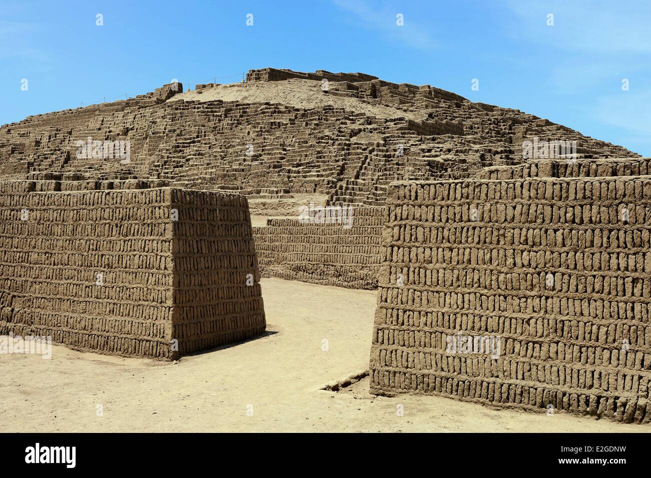 Peru Lima Miraflores District Huaca Pucllana pyramid of adobe bricks ...
