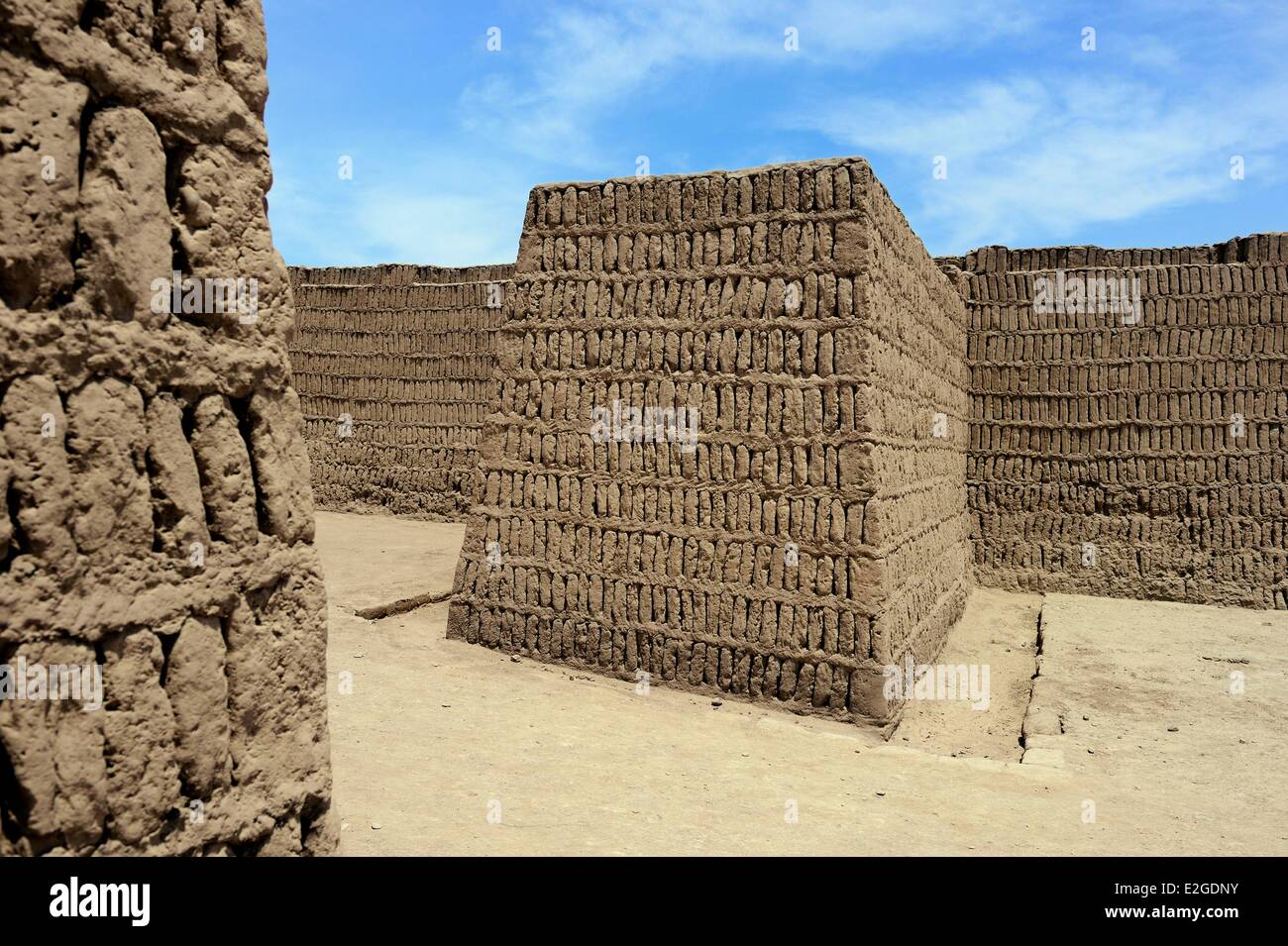 Peru Lima Miraflores District Huaca Pucllana pyramid of adobe bricks ...