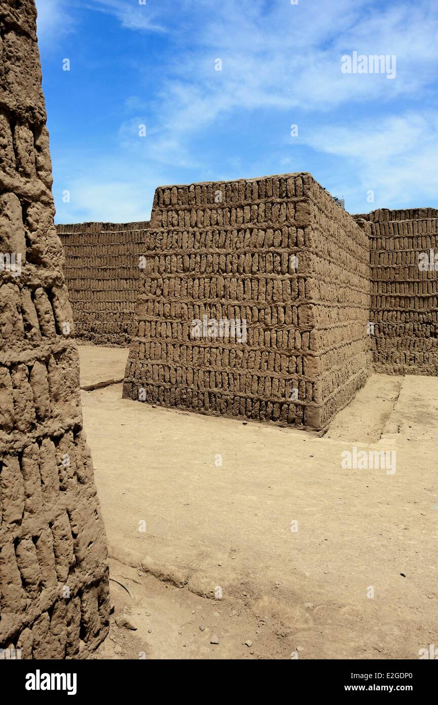 Peru Lima Miraflores District Huaca Pucllana pyramid of adobe bricks ...