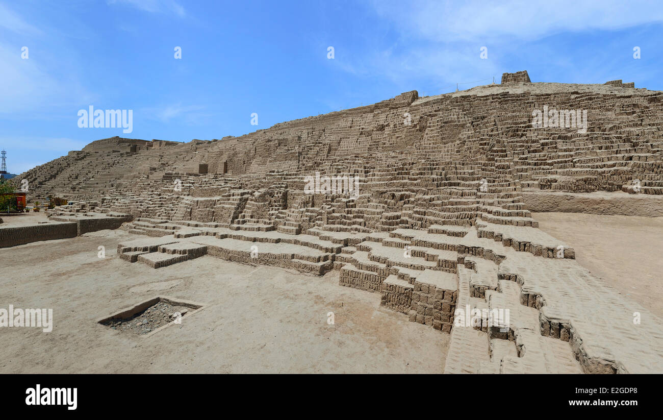 Peru Lima Miraflores District Huaca Pucllana pyramid of adobe bricks ...