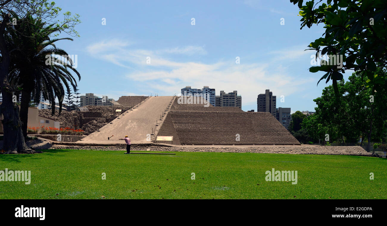 Peru Lima Miraflores District Huaca Huallamarca pyramid of adobe bricks ...