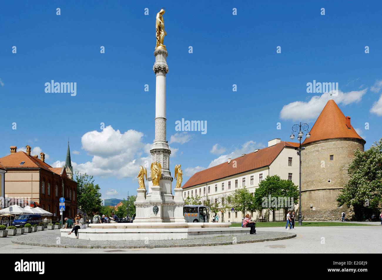 Croatia Zagreb Kaptol district cathedral square tower of ramparts Stock ...