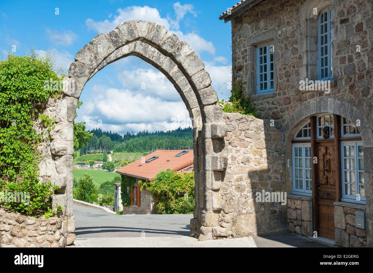 France Loire Monts du Forez historic village of Cervieres Porte de Bise ...