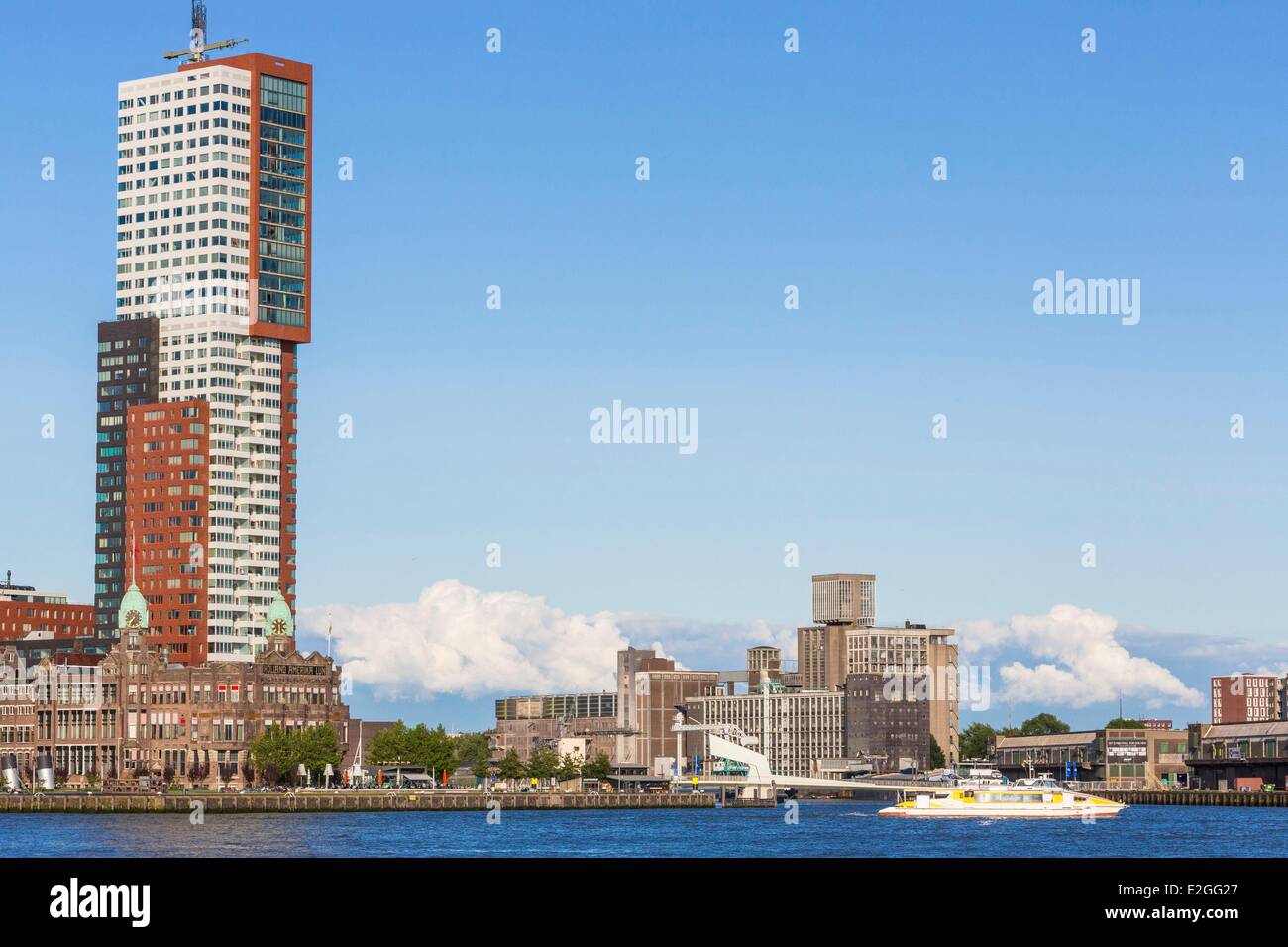 Netherlands South Holland Rotterdam overlooking Nieuwe Maas river and ...