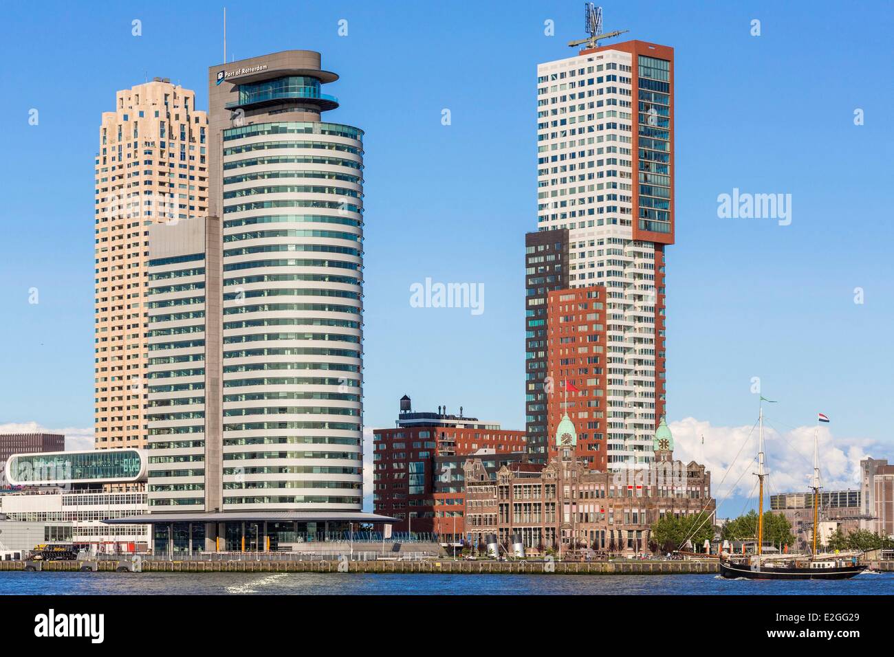 Netherlands South Holland Rotterdam overlooking Nieuwe Maas river and ...