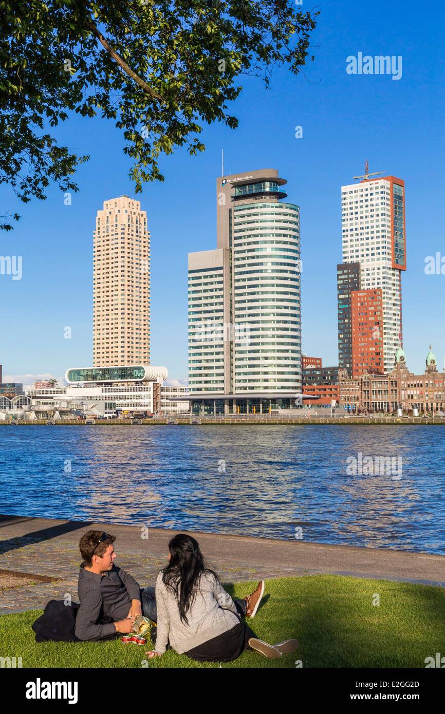 Netherlands South Holland Rotterdam overlooking Nieuwe Maas river and ...