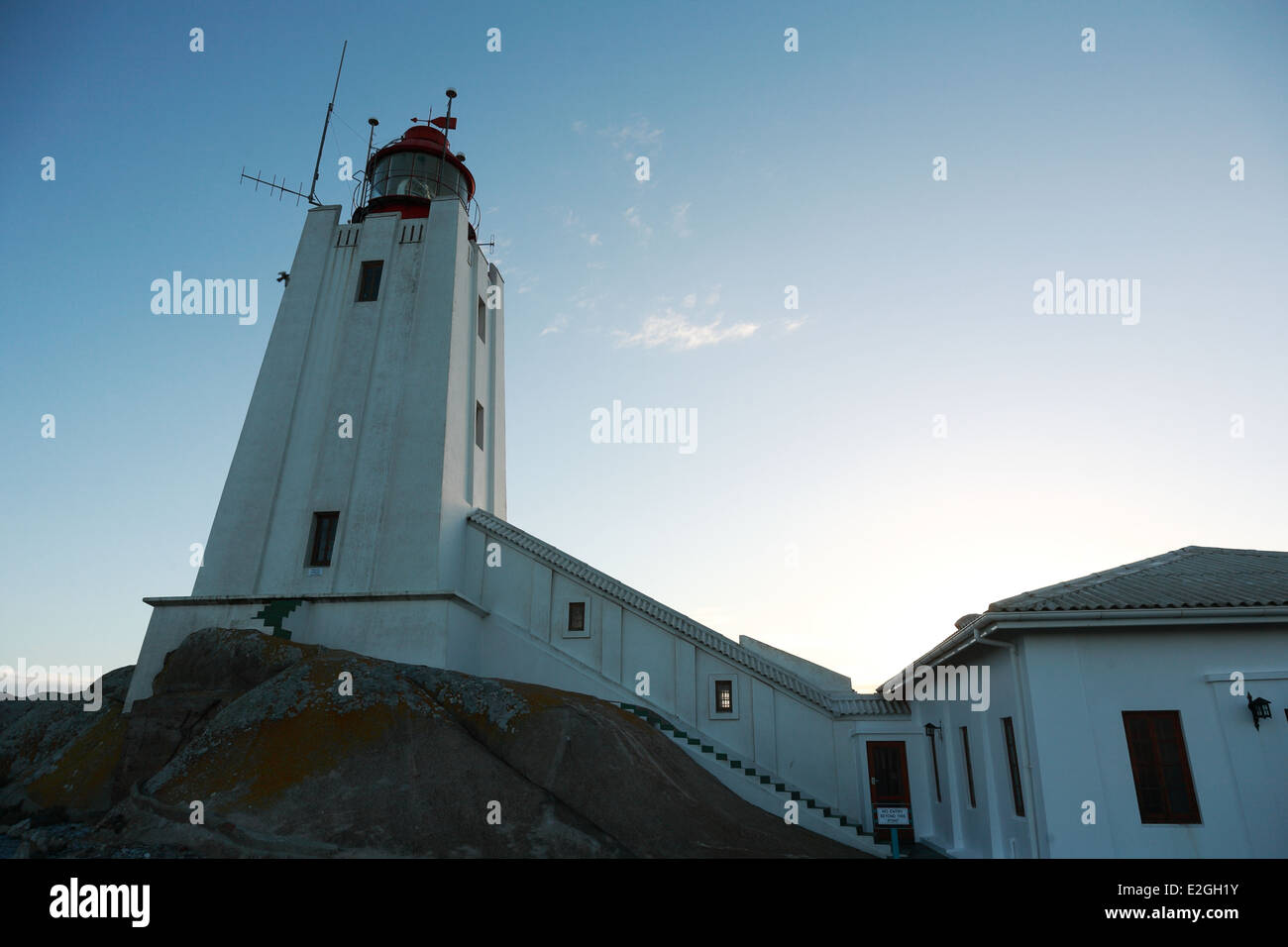 Lighthouse in Tieties Bay at dusk, Paternoster, South Africa Stock ...