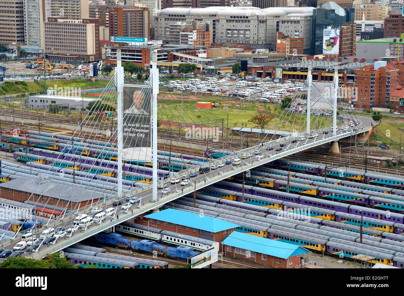South Africa Gauteng province Johannesburg Nelson Mandela bridge over ...