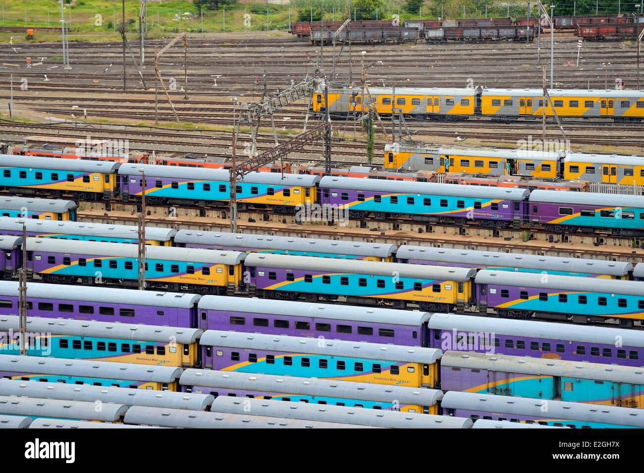 South Africa Gauteng province Johannesburg colorfull train carriages at ...