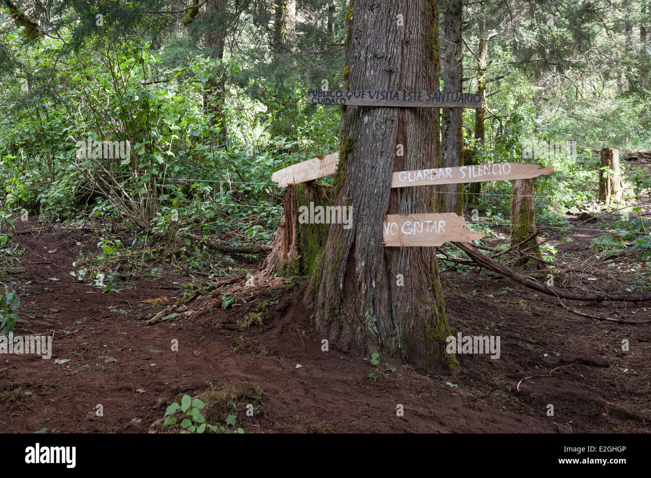 Warning signs at the Monarch Butterfly Biosphere Reserve in Cerro Pelon ...