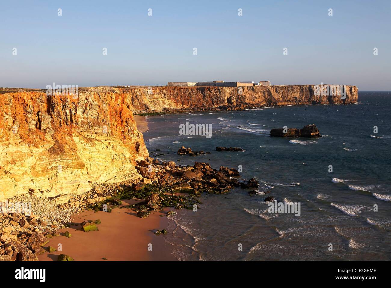 Portugal Algarve Sagres Cliffs beach (Praia do Tonel) and Sagres ...