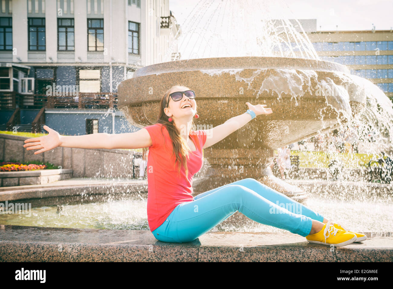 Cheerful wet teen girl hi-res stock photography and images - Alamy