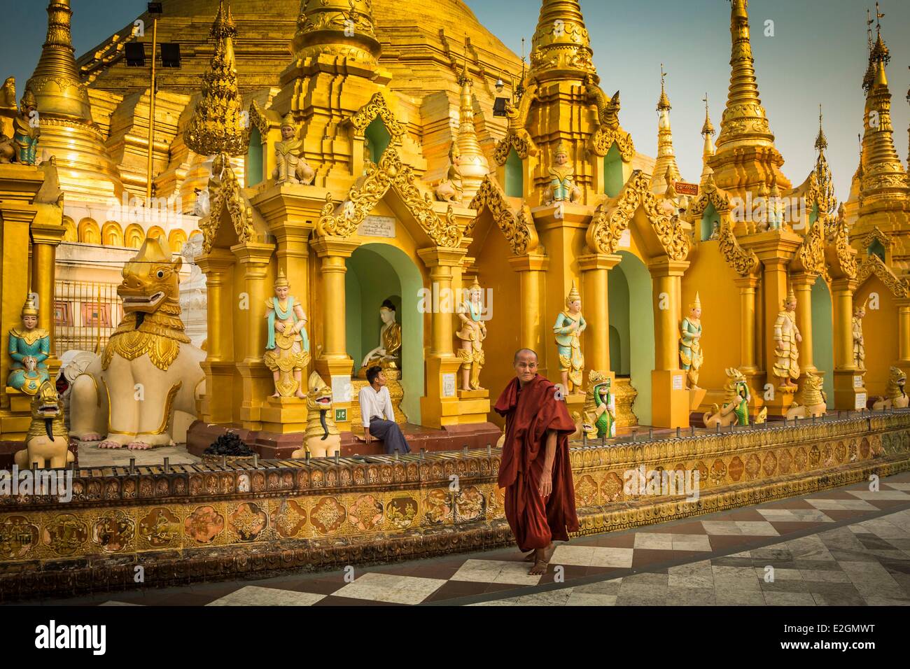 Myanmar (Burma) Yangon Division Yangon Shwedagon Pagoda resident monk ...