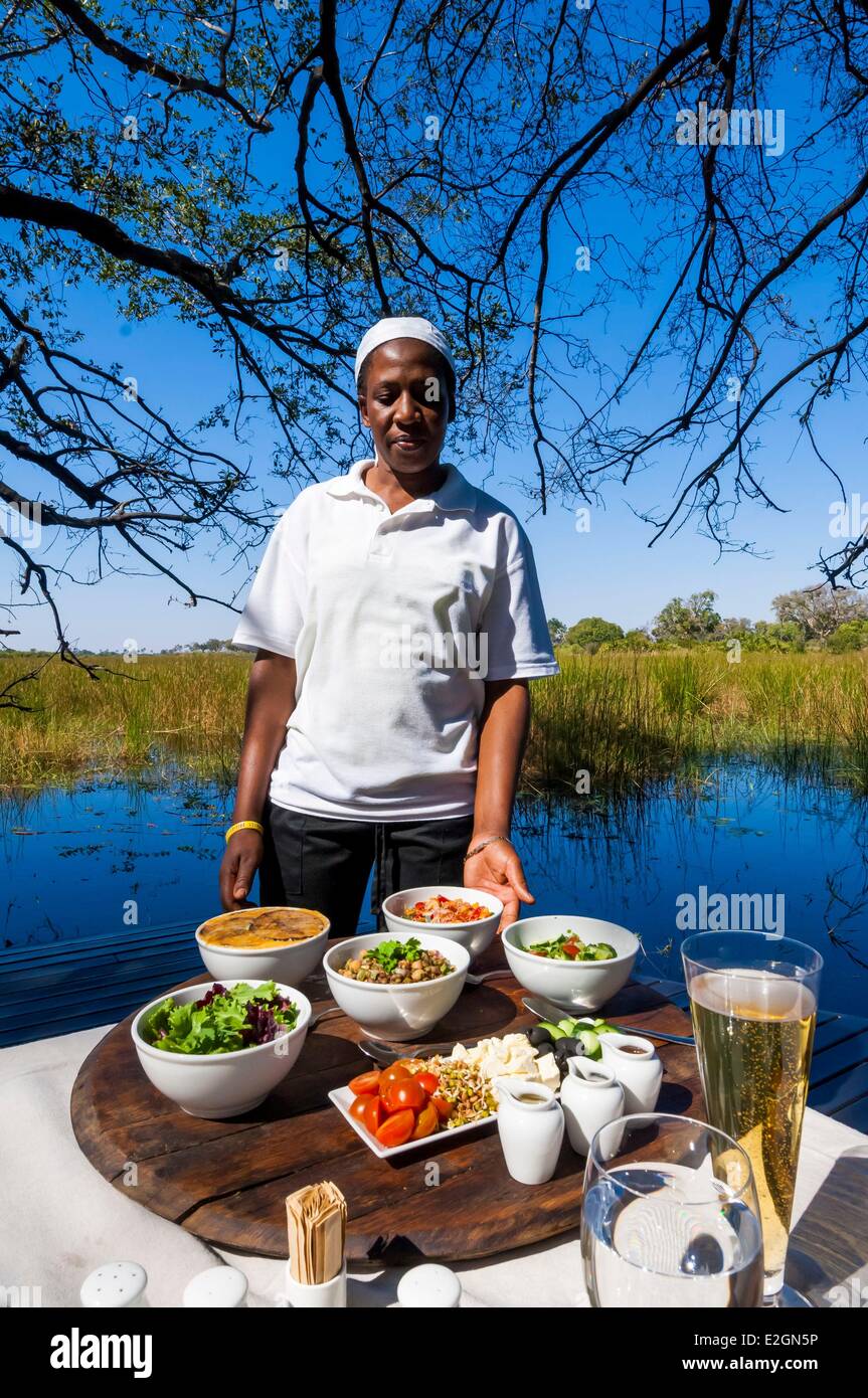 Botswana North West District Okavango Delta Abu Lodge deck reception ...