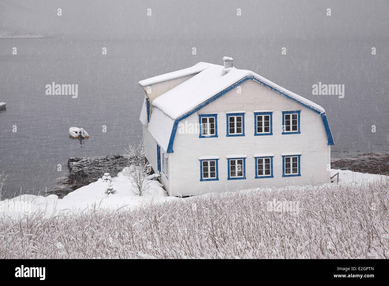 Norway Troms Senja island fishing village of Torsken in winter Stock ...