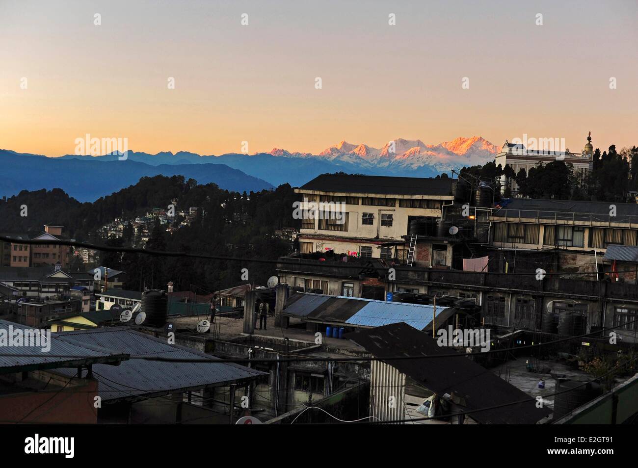 India West Bengal state Darjeeling view on city with snowcapped ...