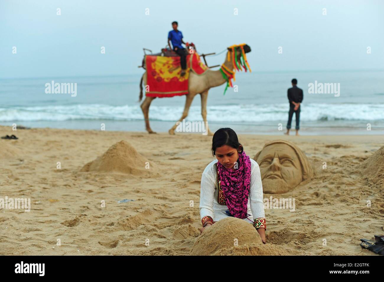 India Odisha state Puri making f sand sculptures on beach during Puri ...