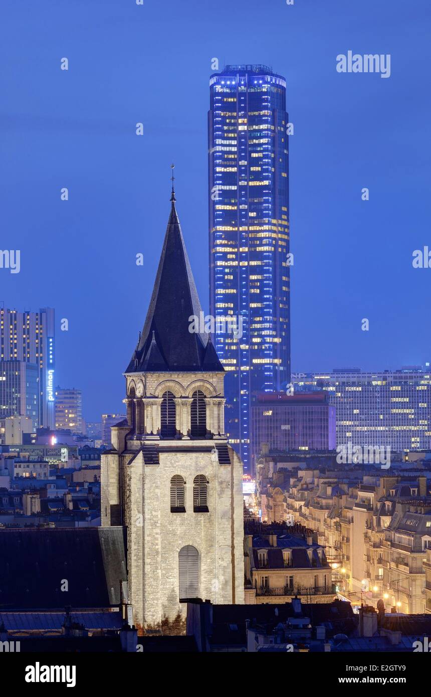 France Paris bell-tower of Saint Germain church and Montparnasse tower ...