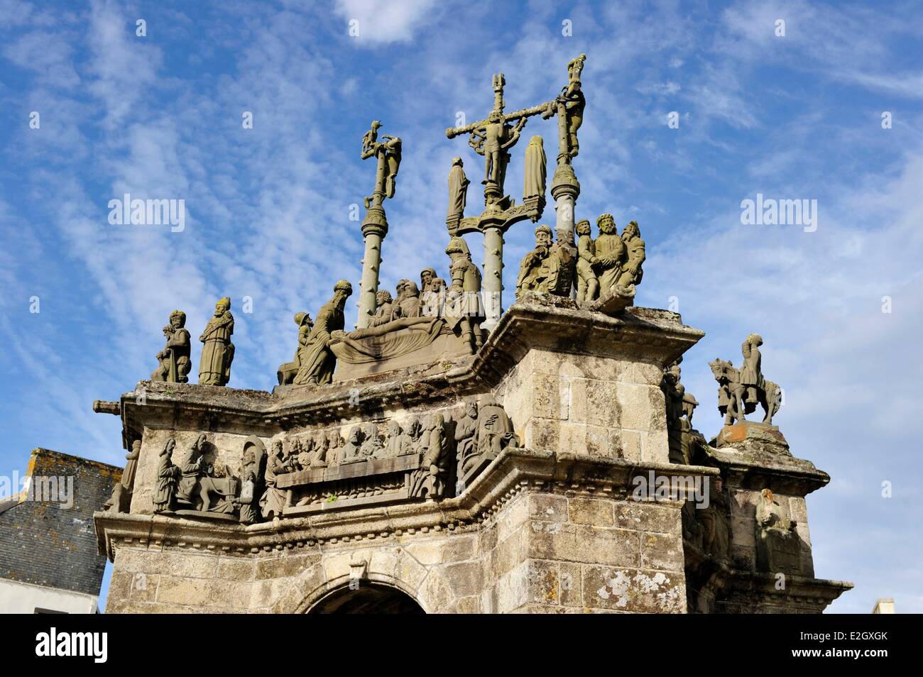 France Finistere Pleyben calvary parochial enclosure Stock Photo - Alamy