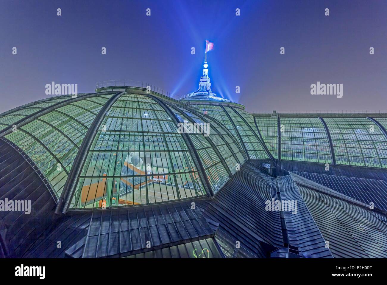 France Paris glass roof of Grand Palais at night Stock Photo - Alamy