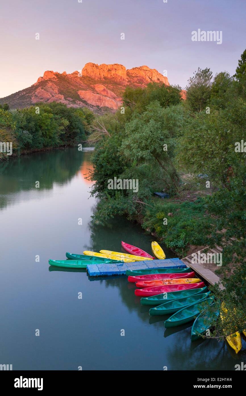 France Var Roquebrune sur Argens canoes on Argens river at bottom of ...
