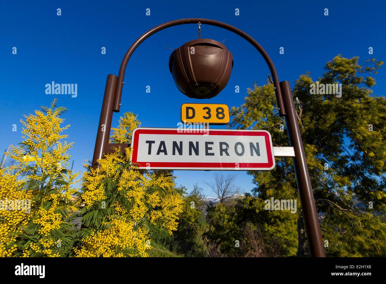 France Var Massif du Tanneron Tanneron road sign Stock Photo - Alamy