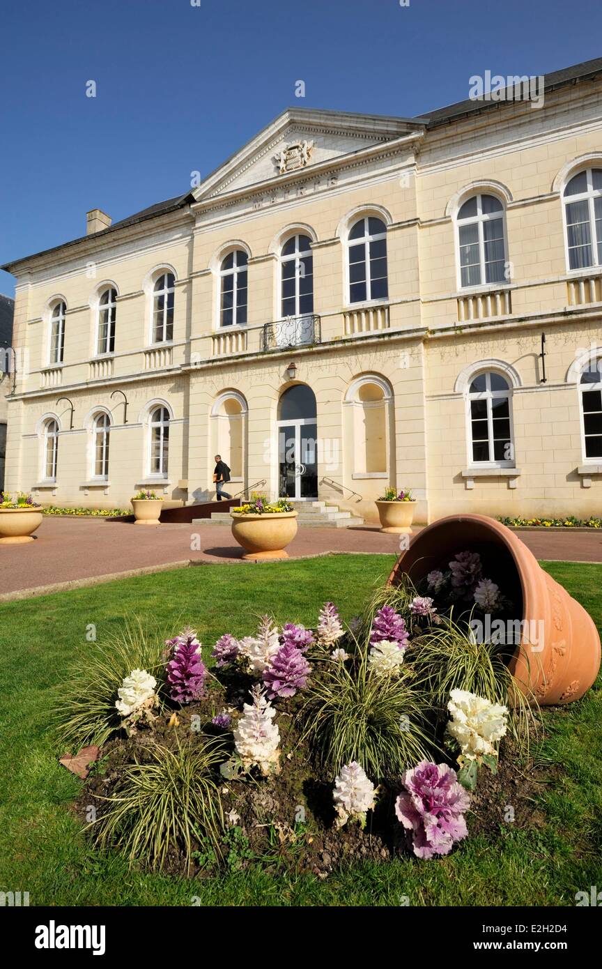 France Pas de Calais Montreuil sur Mer city hall flowerbed flowered in ...