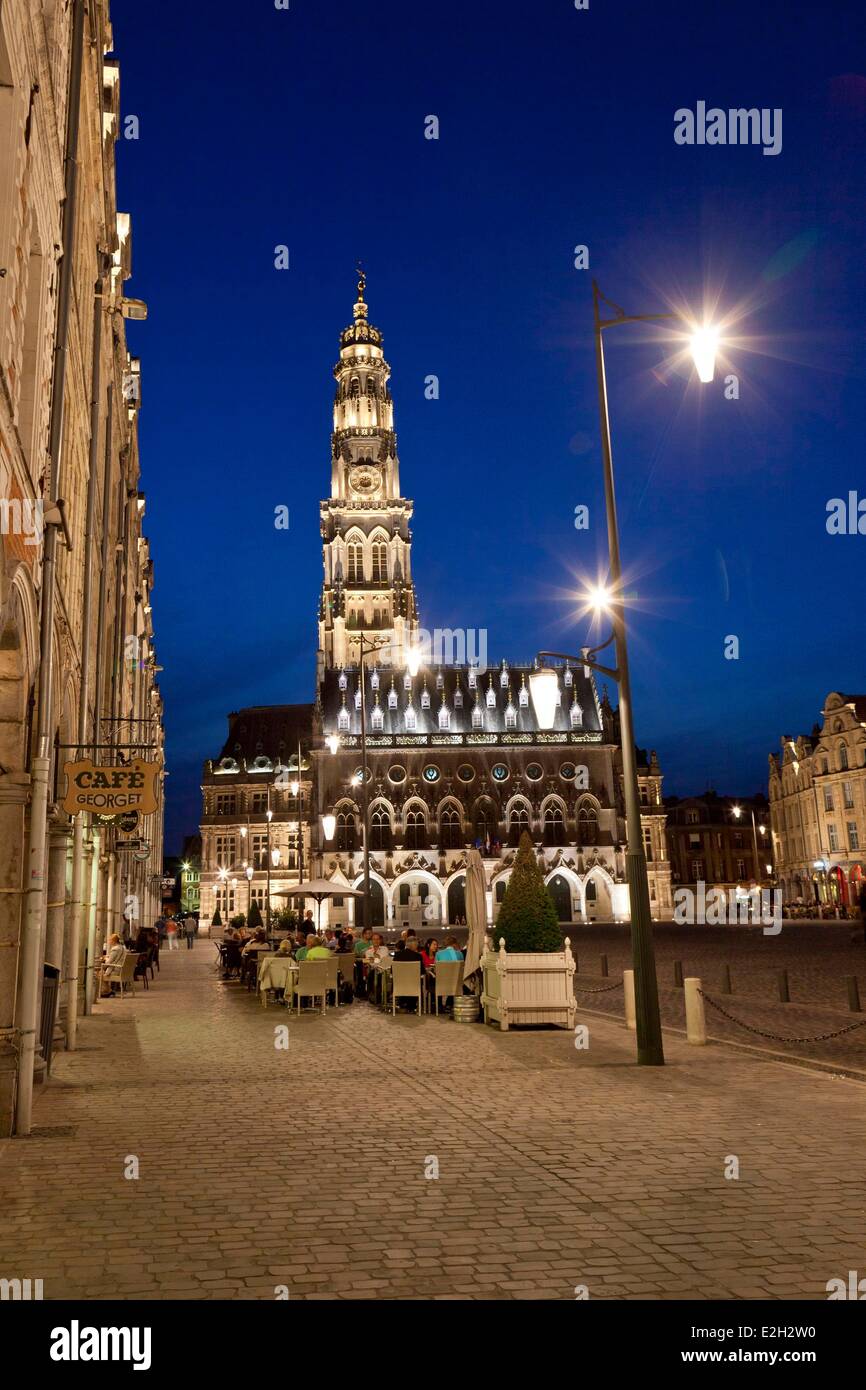 France Pas de Calais Arras Place des Heros Town Hall at night topped ...