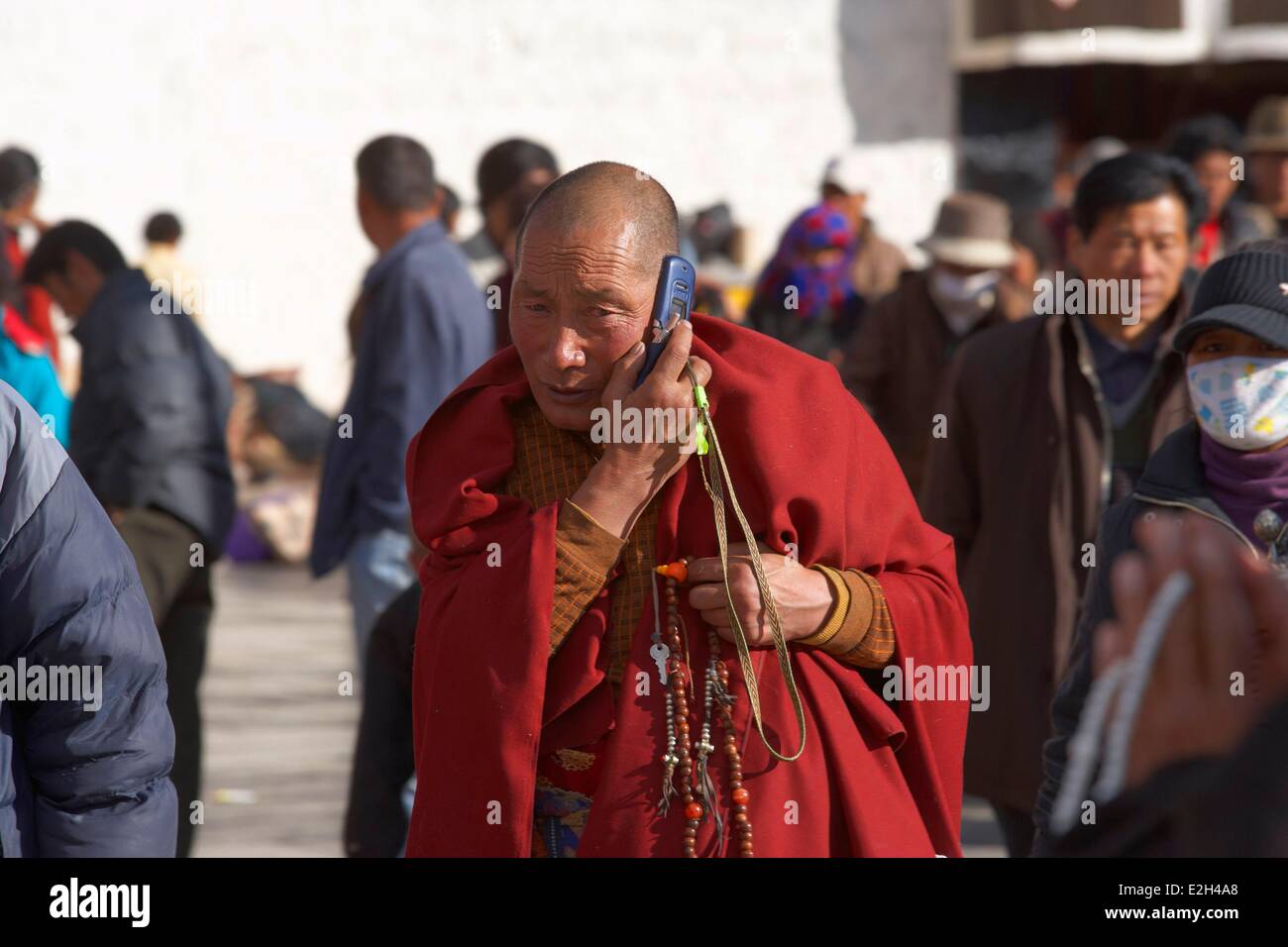 China Tibet Lhasa monk on Barkhor Kora around Jokhang temple Stock ...