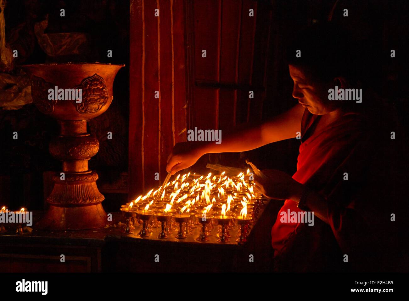 China Tibet Lhassa buddhist religious ceremony at Sera monastery ...