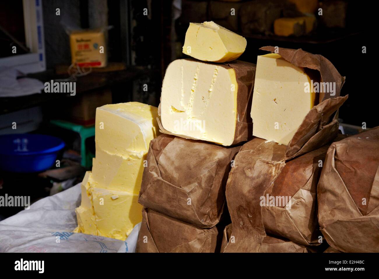 China Tibet Lhassa food market of Barkor with butter Stock Photo - Alamy
