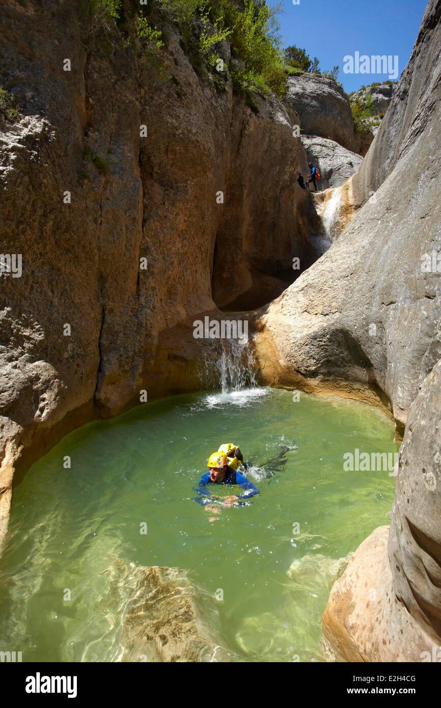 Spain Aragon Sierra de Guara Rodellar canyoning in Mascun river Stock ...