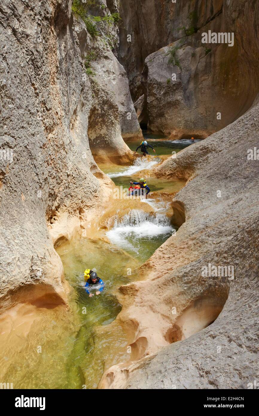 Spain Aragon Sierra de Guara Rodellar canyoning in Gorgas Negras river ...