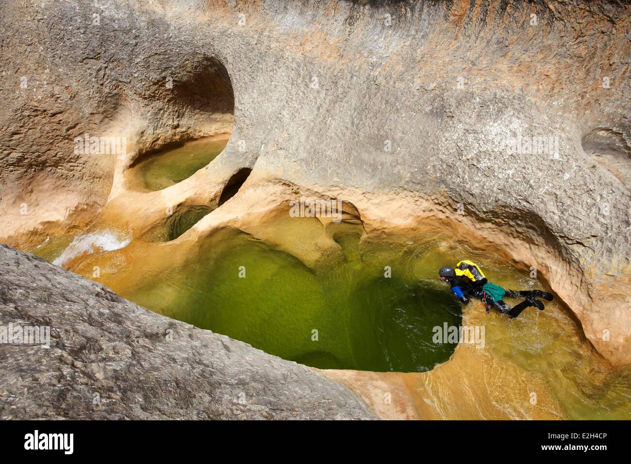 Spain Aragon Sierra de Guara Rodellar canyoning in Gorgas Negras river ...