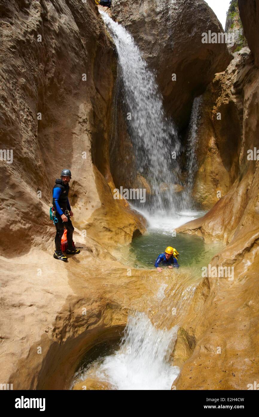 Spain Aragon Sierra de Guara Rodellar canyoning in Gorgas Negras river ...