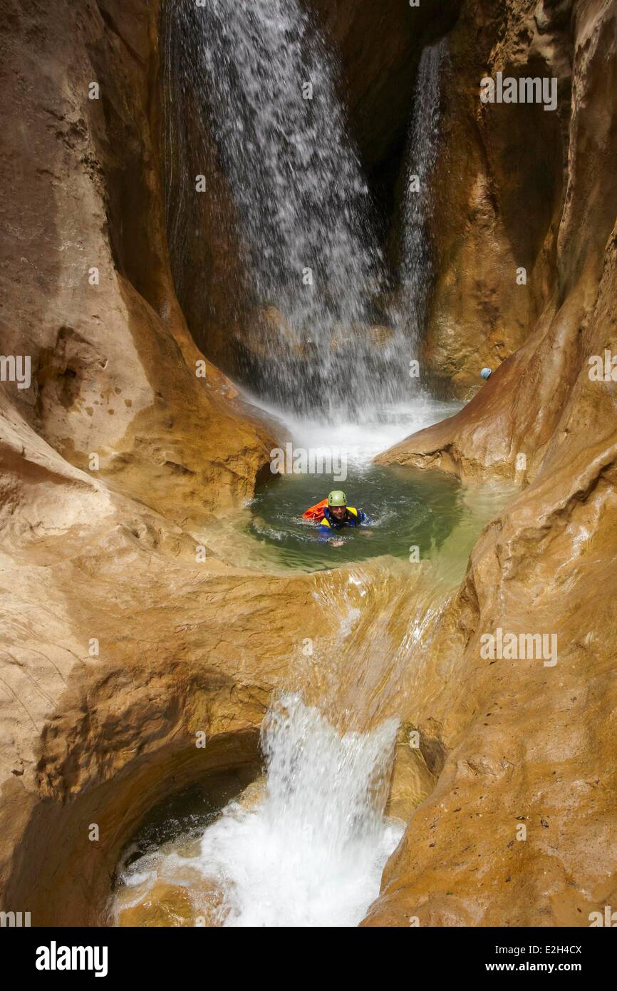 Spain Aragon Sierra de Guara Rodellar canyoning in Gorgas Negras river ...