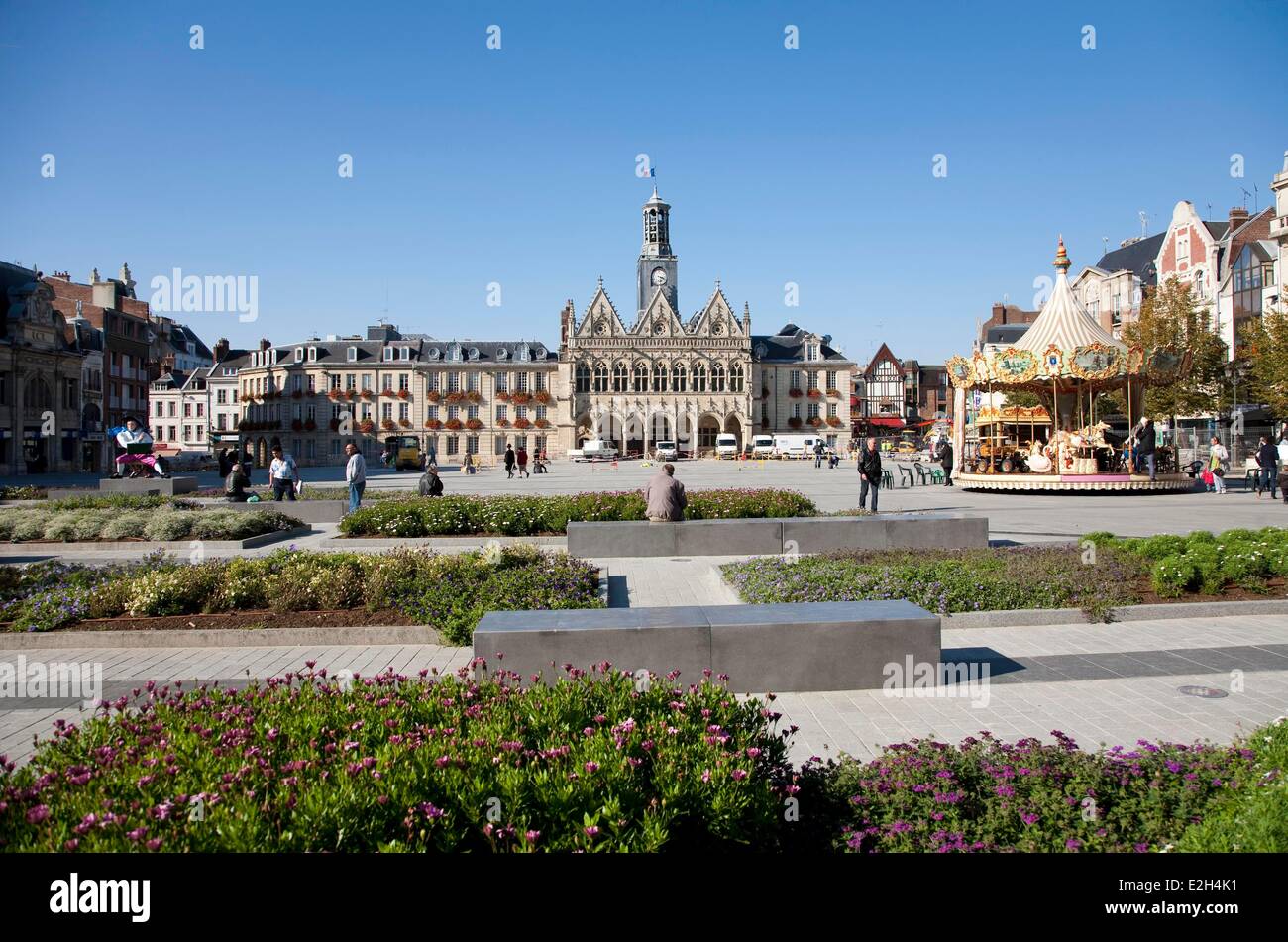 France Aisne Saint Quentin Place town hall and landscaped garden Stock ...