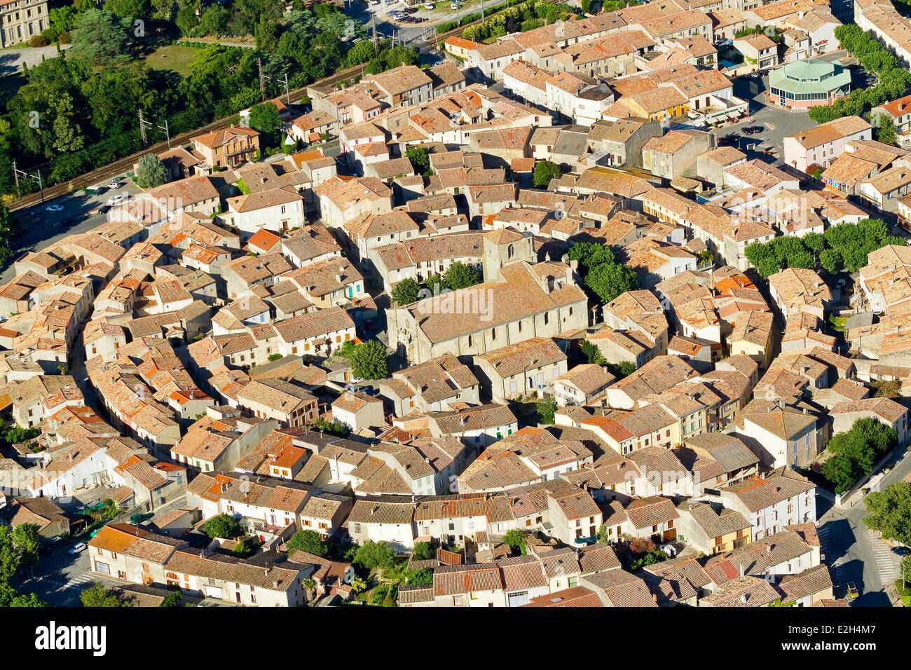 France Aude Cathar village of Bram built in concentric circles around ...
