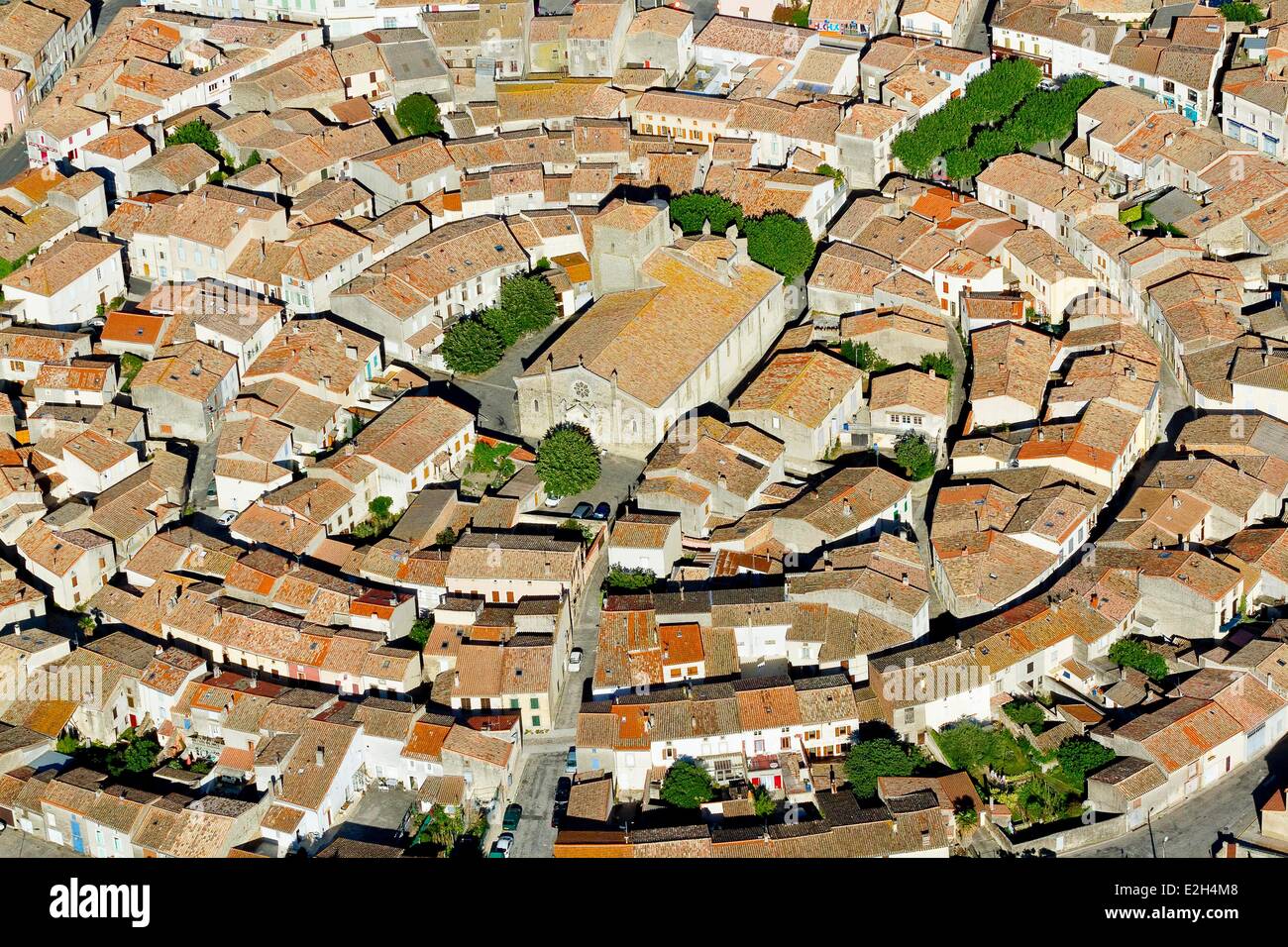 France Aude Cathar village of Bram built in concentric circles around ...