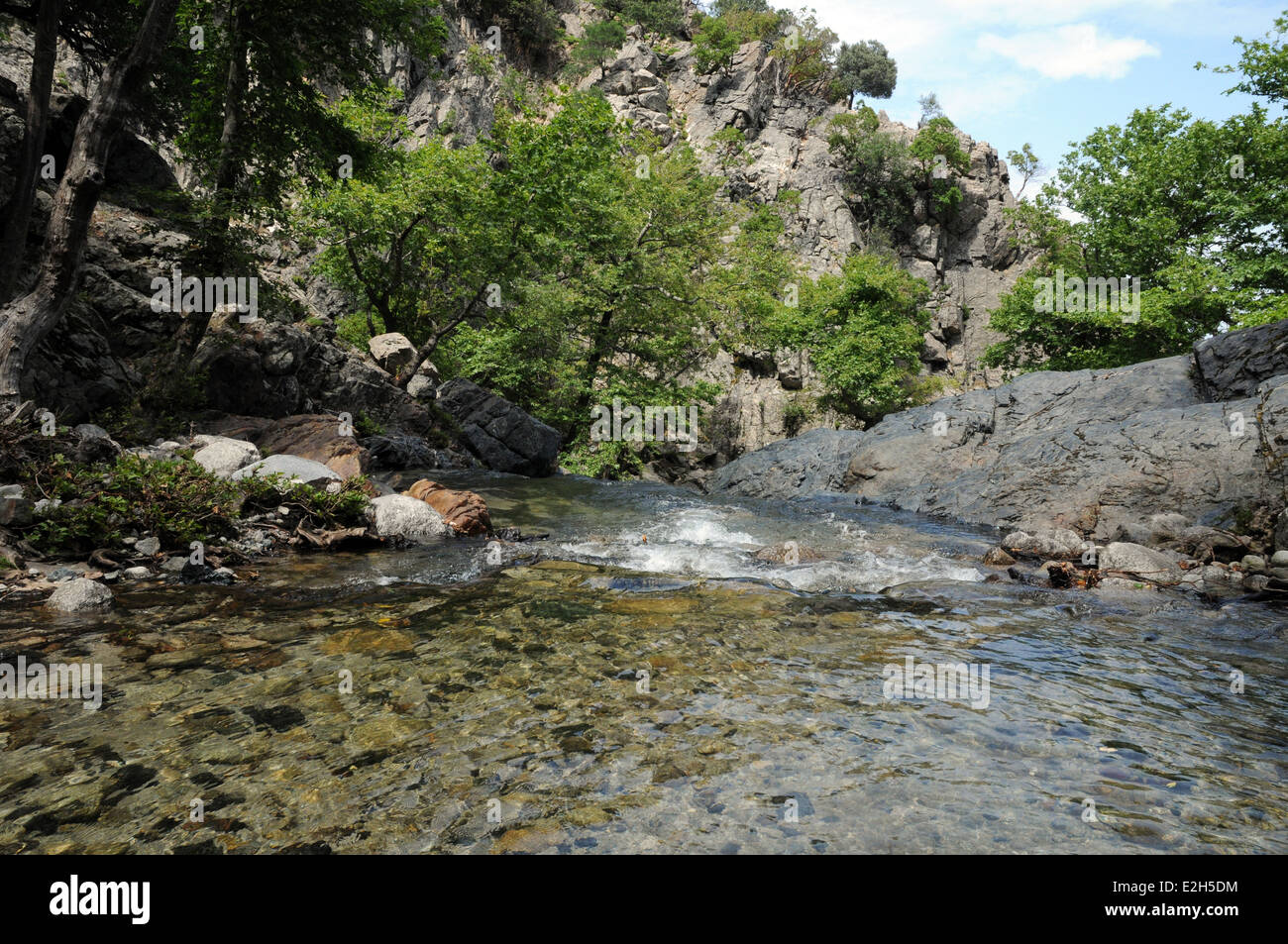 A waterfall on the Fonias River, on the northern Greek island of ...
