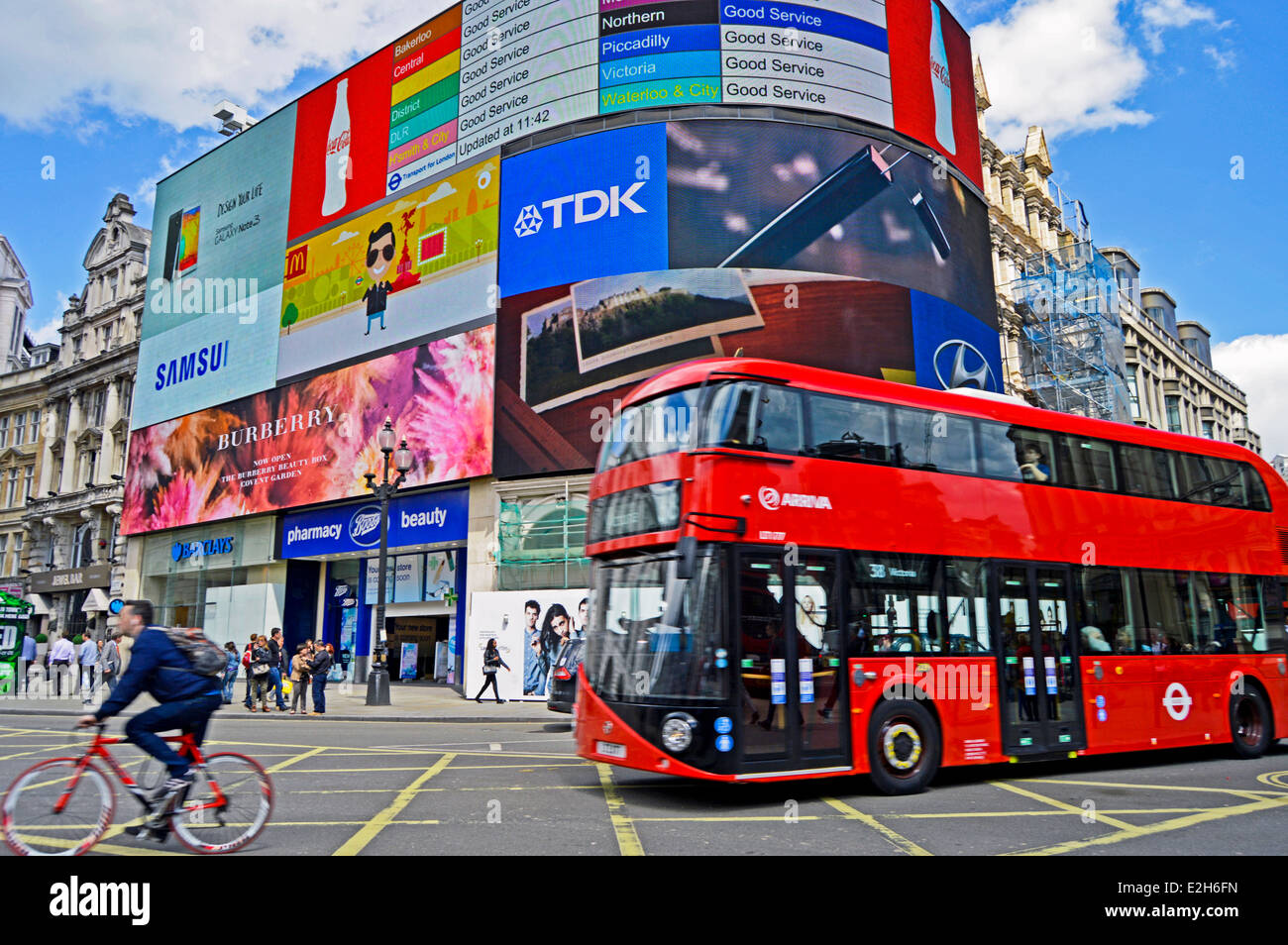 View of Piccadilly Circus showing the new Routemaster bus, West End ...