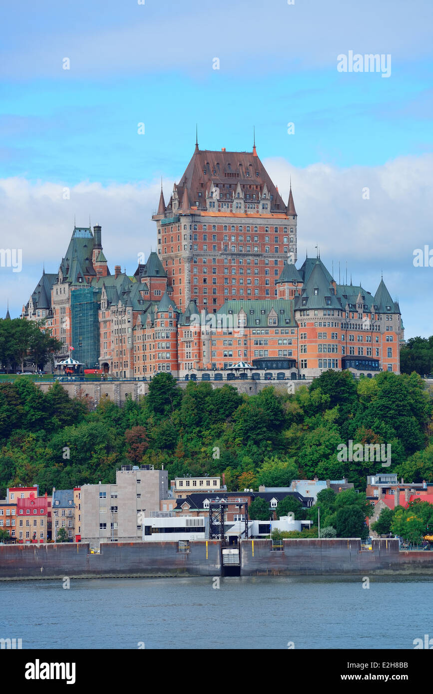 Quebec City skyline over river with blue sky and cloud Stock Photo - Alamy