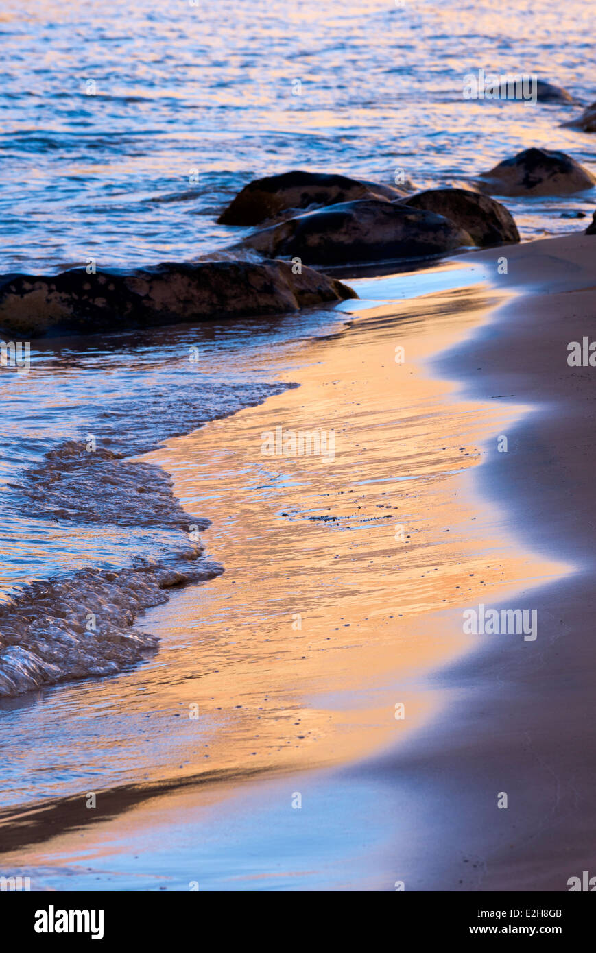 Sand beach reflections, Colorado River in the Grand Canyon, Arizona ...
